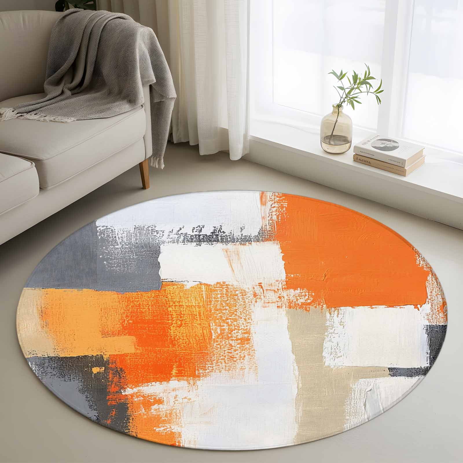 Burnt Orange Grey Round Area Rug 3 FT,Small Kitchen Bathroom Mats ...