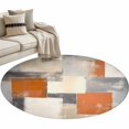 Burnt Orange Grey Round Area Rug 4ft, Modern Abstract Oil Painting Washable Non-Slip Circle Rugs ...