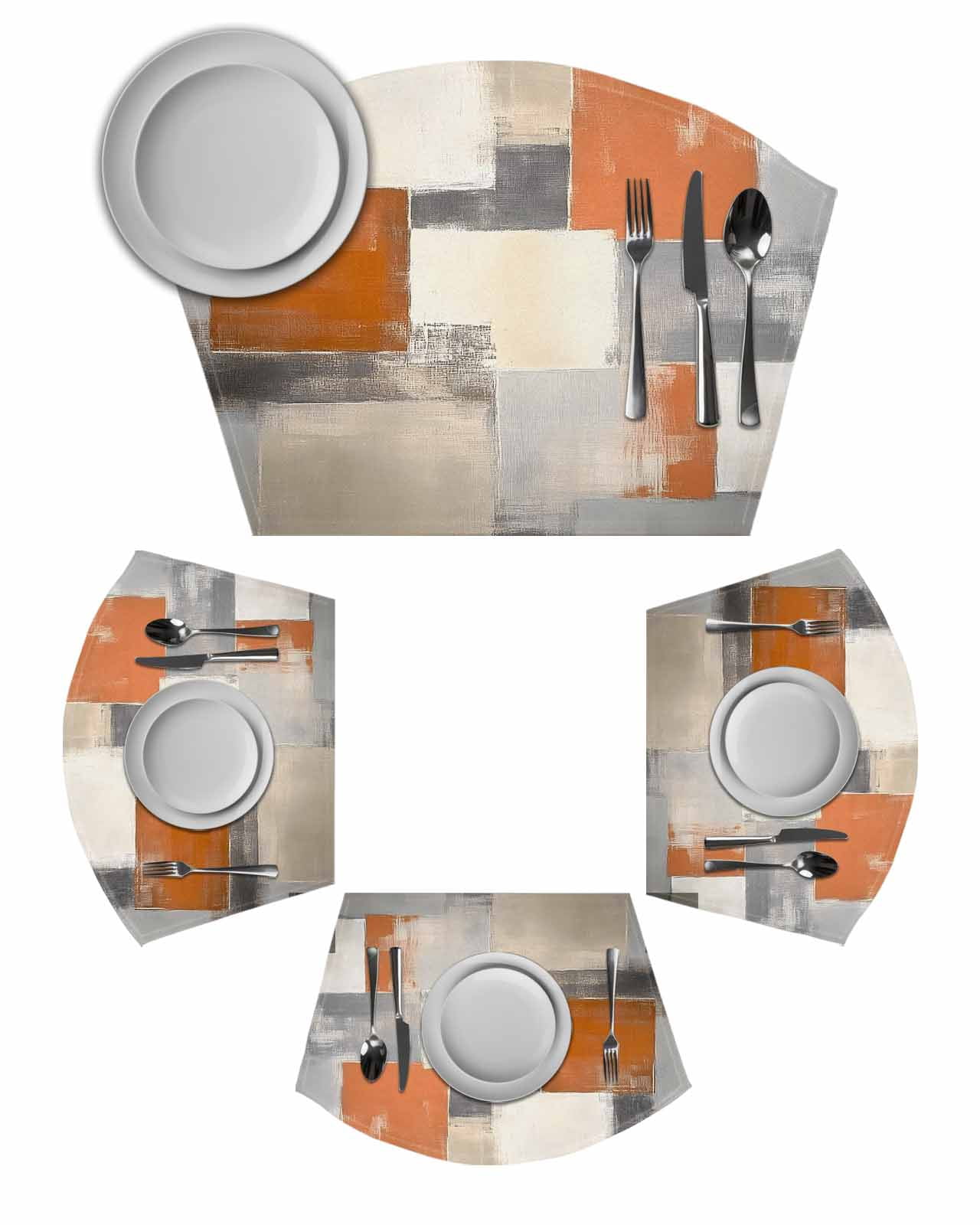 Burnt Orange Grey Round Table Placemats Set of 6 Wedge Placemats ...