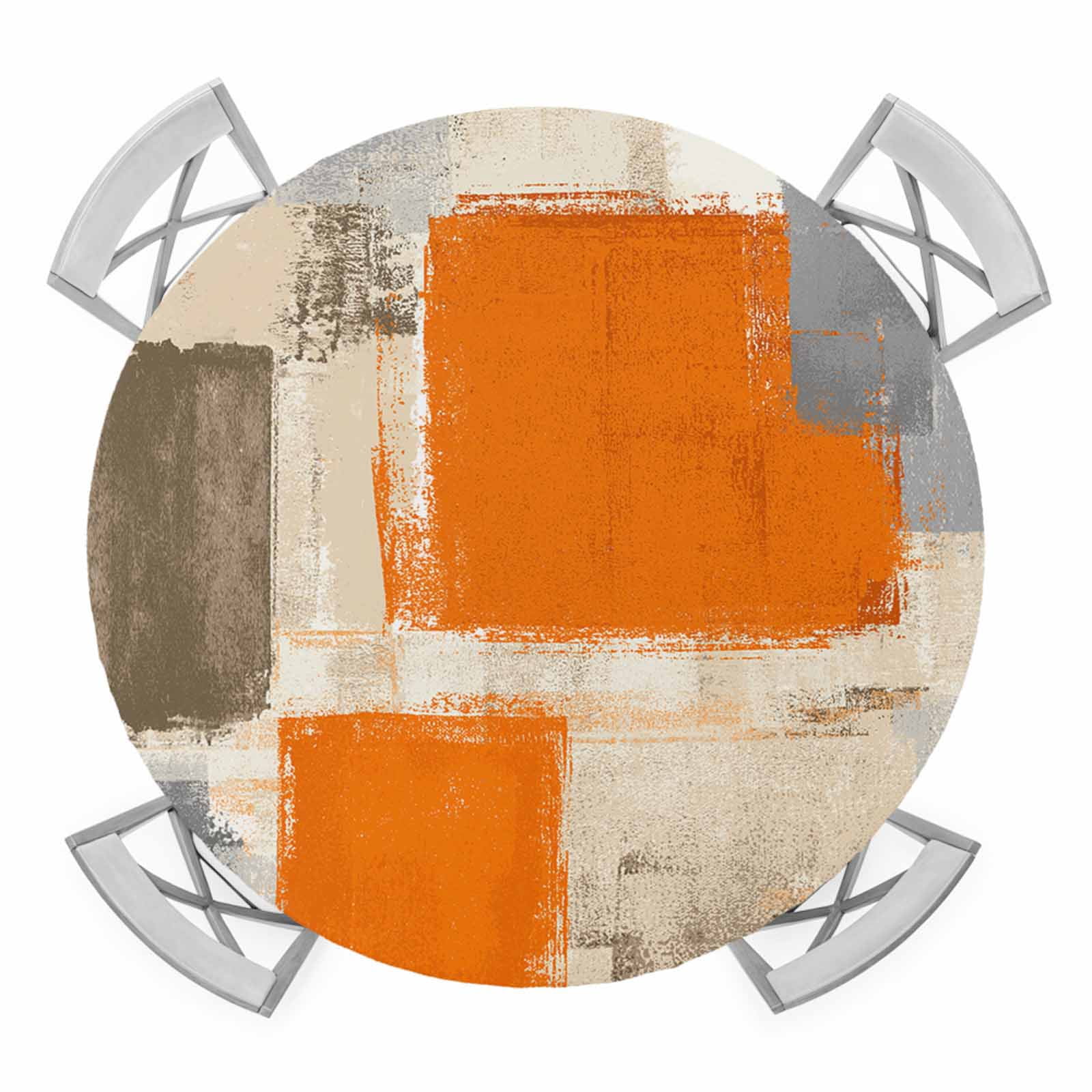 Burnt Orange Grey Round Tablecloth for 45-54 Inch Tables,Fitted Table ...