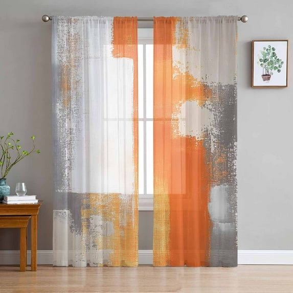 Burnt Orange Grey Sheer Curtains 72 Inch Length 2 Panels Set for Living ...