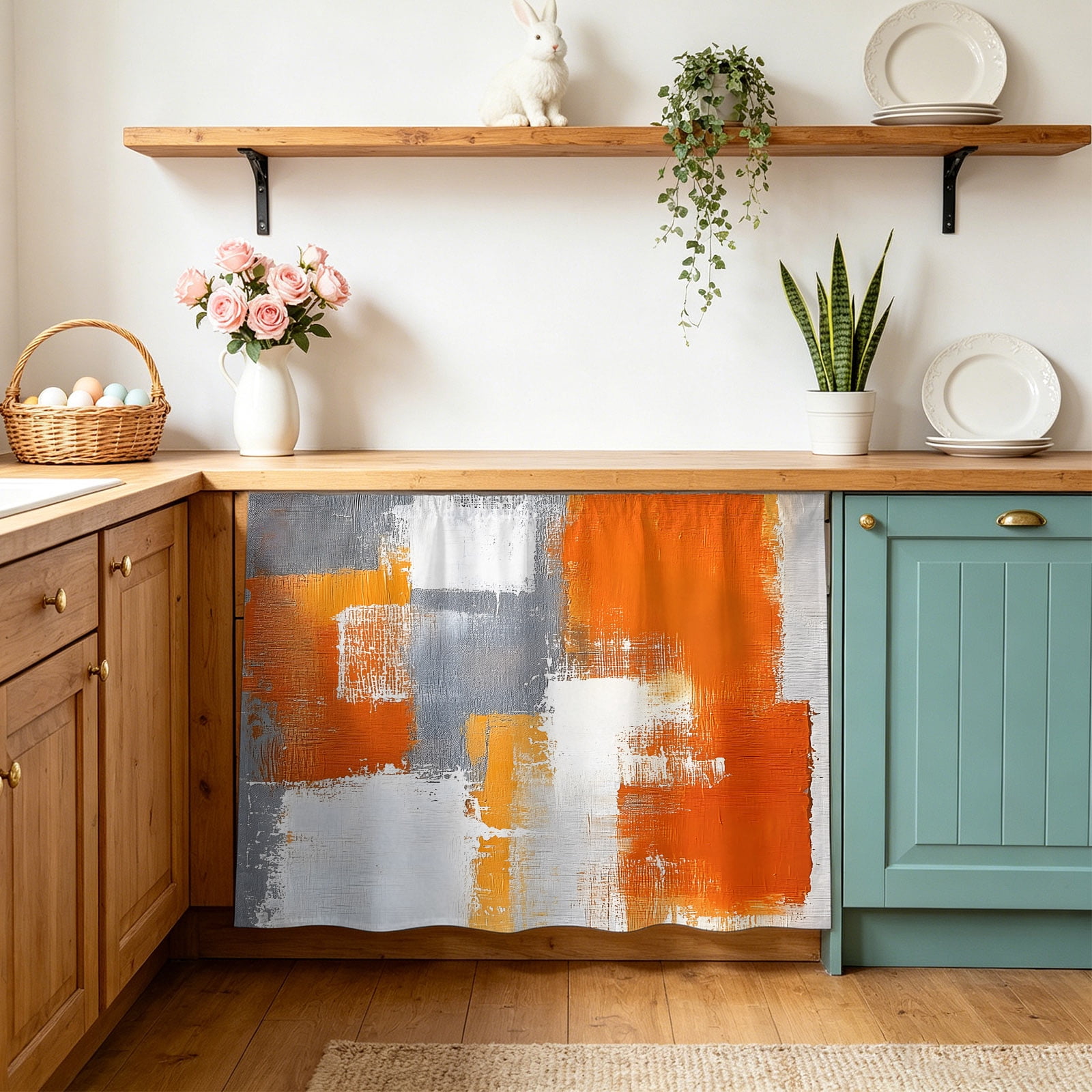 Burnt Orange Grey Sink Skirt 11"Wx13"L,Dustproof Under Sink Curtain ...