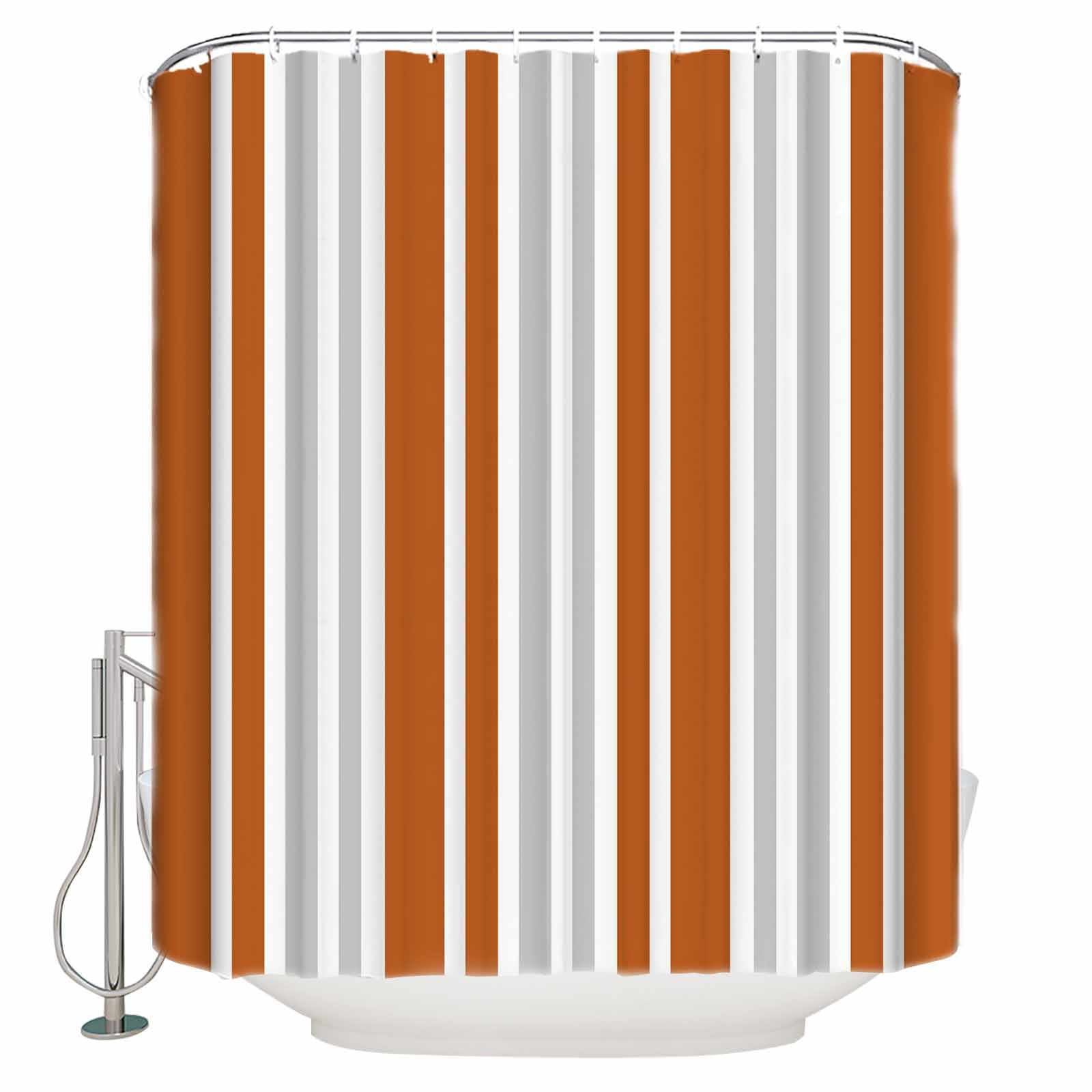 Burnt Orange Grey Stripe Bathroom Shower Curtains with 12 Hooks ...
