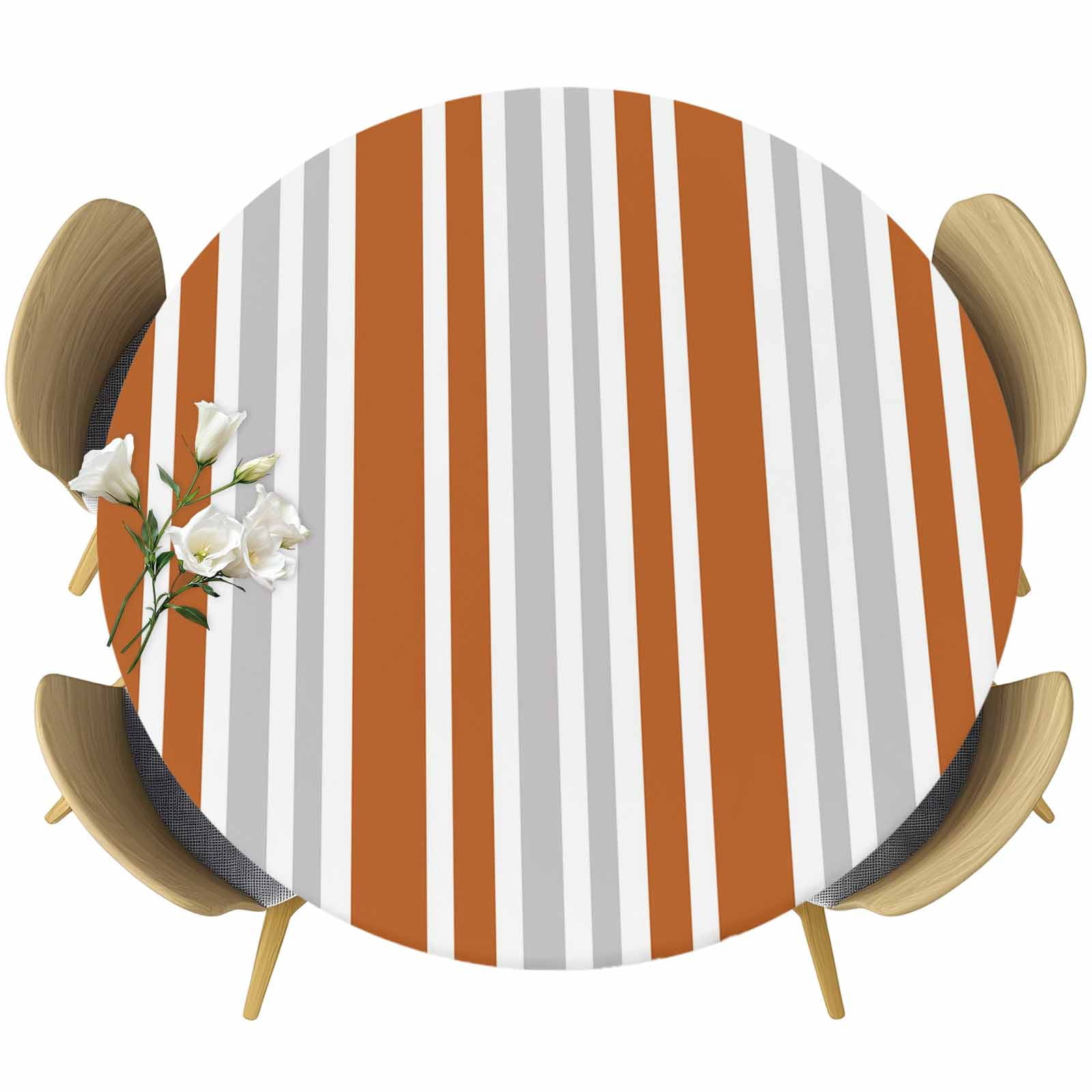 Burnt Orange Grey Stripe Round Tablecloth 36-44 Inch Round Fitted Table ...