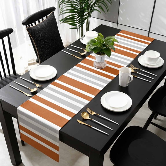 Burnt Orange Grey Stripe Table Runner 48 Inches Long - Farmhouse ...
