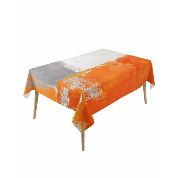 Burnt Orange Grey Table Cloth, Abstract Modern Geometric Oil Painted ...