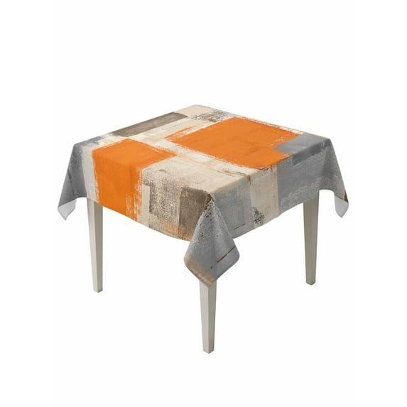 Burnt Orange Grey Table Cloth, Abstract Modern Oil Painted Geometric ...