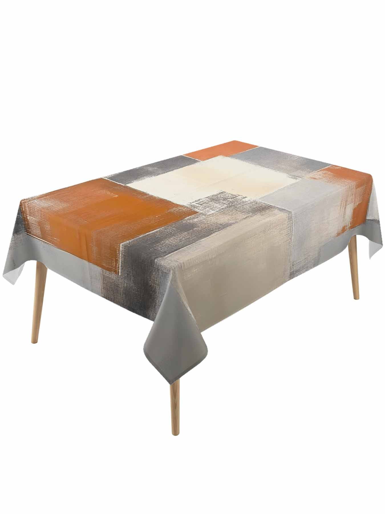 Burnt Orange Grey Table Cloth, Modern Abstract Oil Painting Waterproof ...