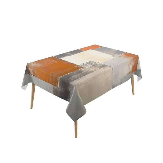 Burnt Orange Grey Table Cloth, Modern Abstract Oil Painting Waterproof ...