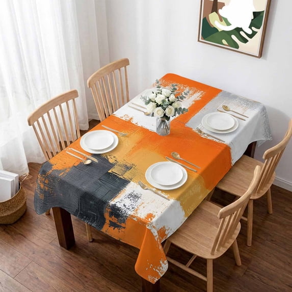 Burnt Orange Grey Table Cloth Waterproof Tablecloths, Modern Oil ...