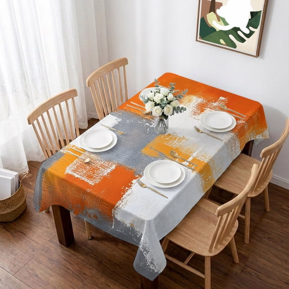 Burnt Orange Grey Table Cloth Waterproof Tablecloths, Oil Painting ...