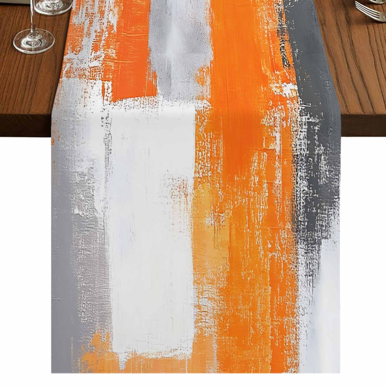 Burnt Orange Grey Table Runner 120 Inches Long,Modern Oil Painted ...
