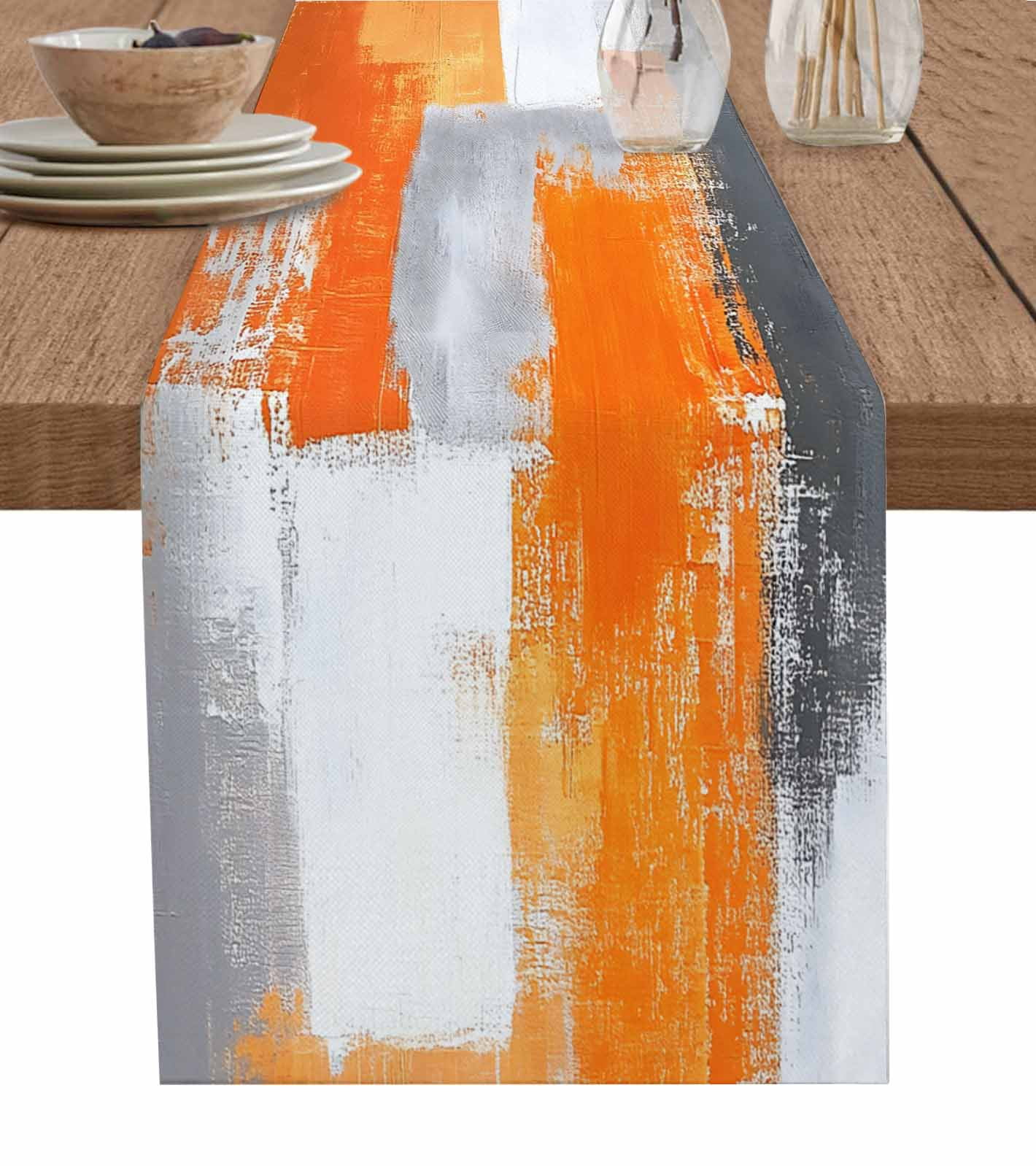 Burnt Orange Grey Table Runner Modern Oil Painted Abstract Art ...