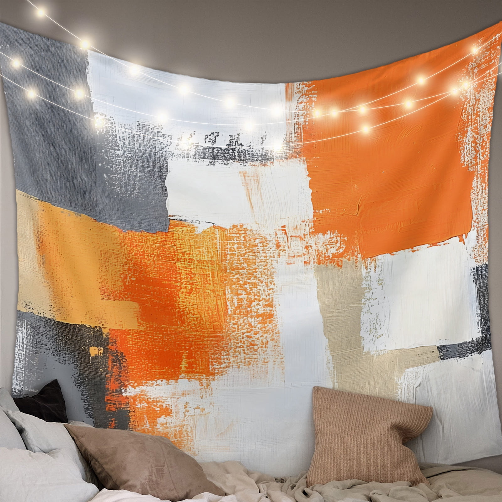 Burnt Orange Grey Tapestry for Bedroom Wall Hanging Tapestry, Abstract ...