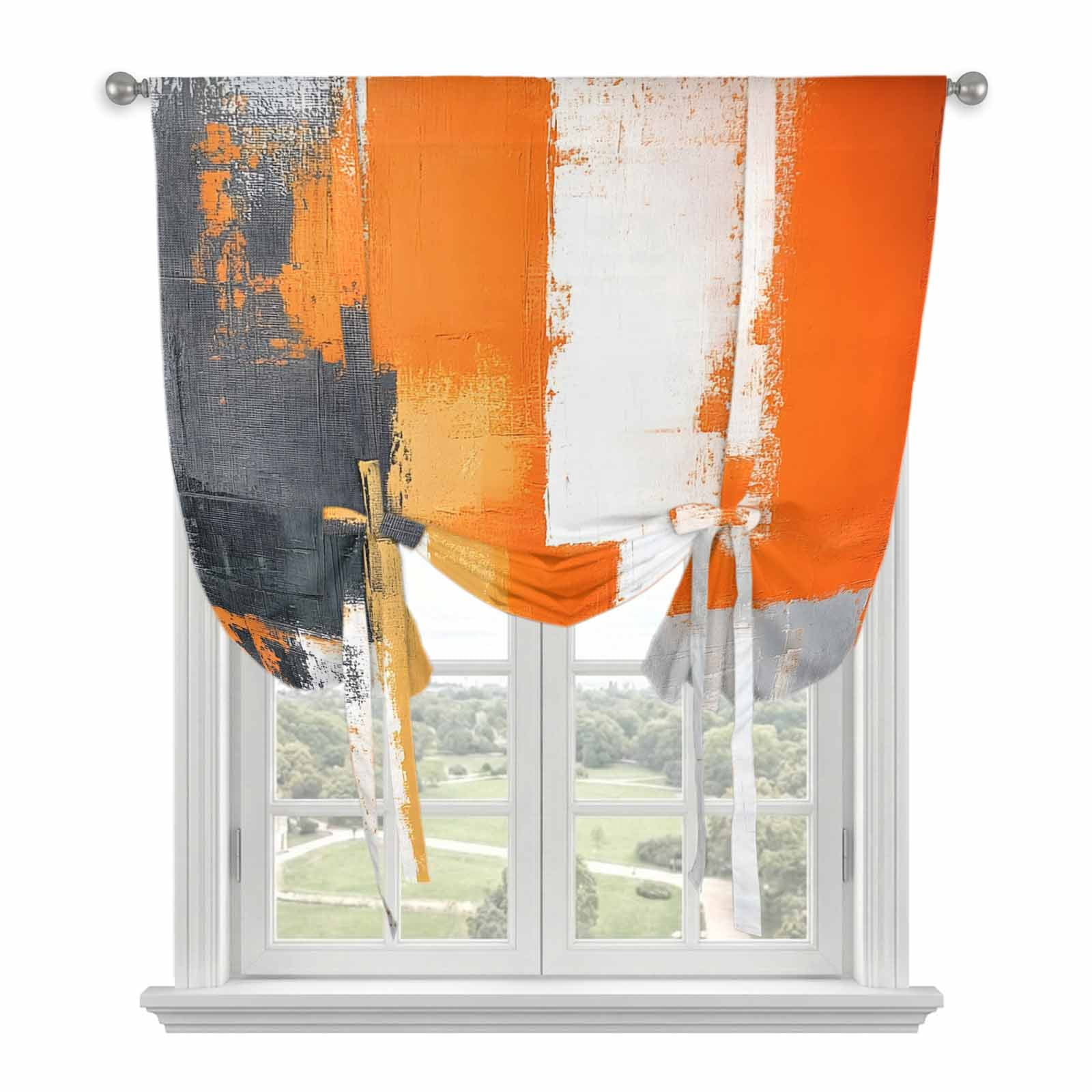 Burnt Orange Grey Tie Up Curtain Valance for Window,Adjustable Rod ...