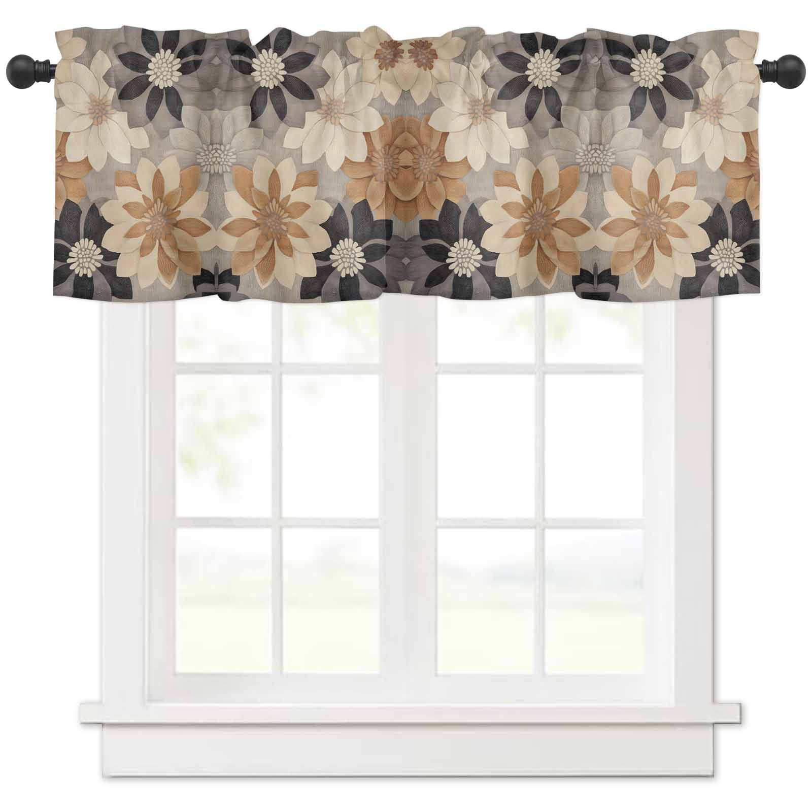 Burnt Orange Grey Valances for Windows Farmhouse Kitchen Curtains ...