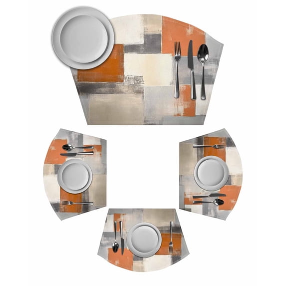 Burnt Orange Grey Wedge Shaped Placemats Set of 2, Cotton Linen Fan ...