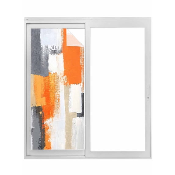 Burnt Orange Grey Window Privacy Film, Abstract Geometric Oil Painting ...