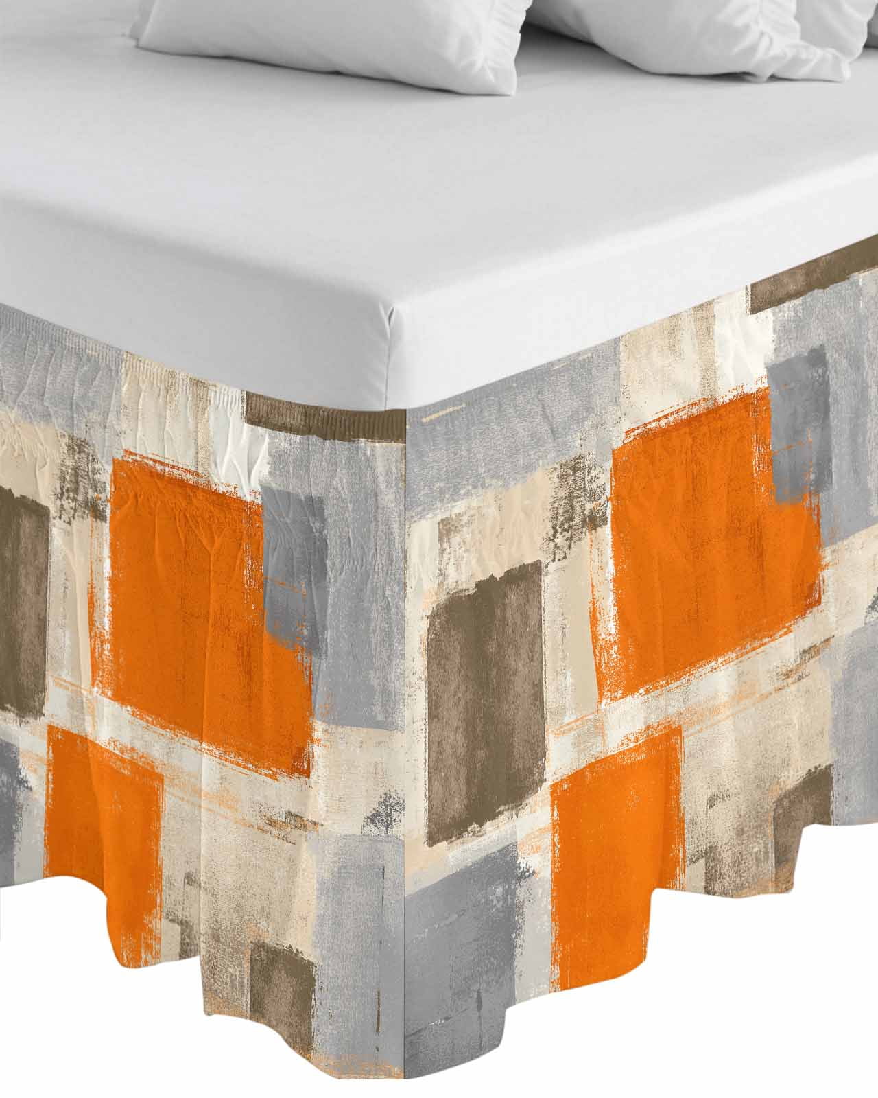 Burnt Orange Grey Wrap Around Bed Skirts for Queen Bed 18" Drop,Bed ...