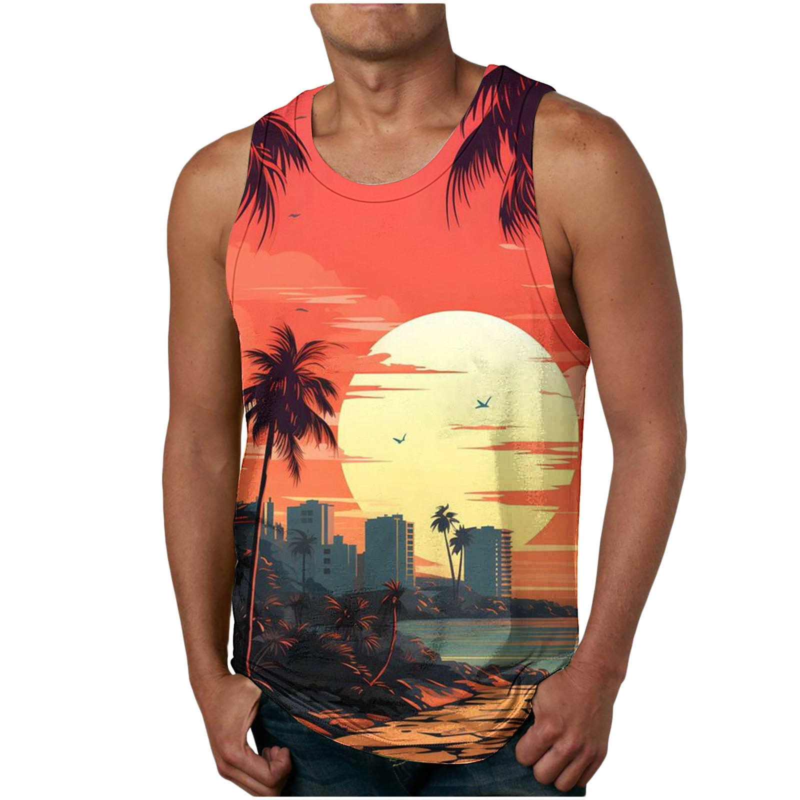 Burnt Orange Hawaiian Camisole Tank Tropical Sport Athletic Beach ...