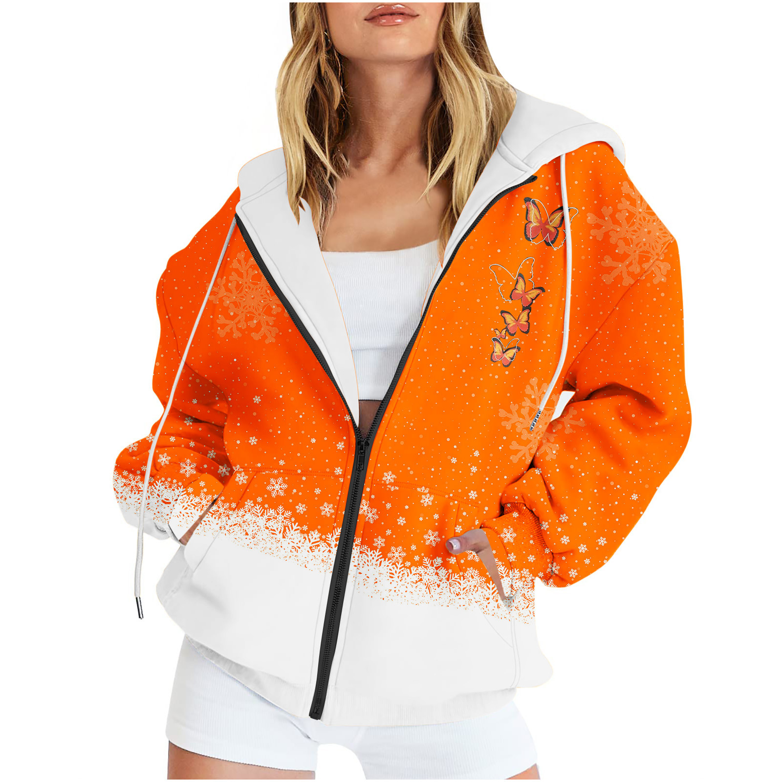 Burnt Orange Juniors with Hood Cardigan Butterfly Graphic Jackets ...