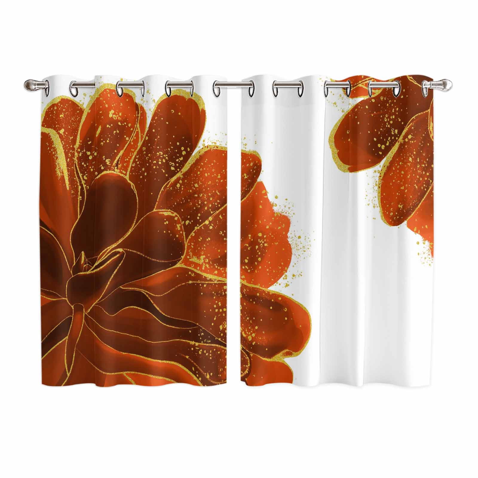 Burnt Orange Kitchen Curtains 72 Inch Length, Sparkle Gold Stained ...