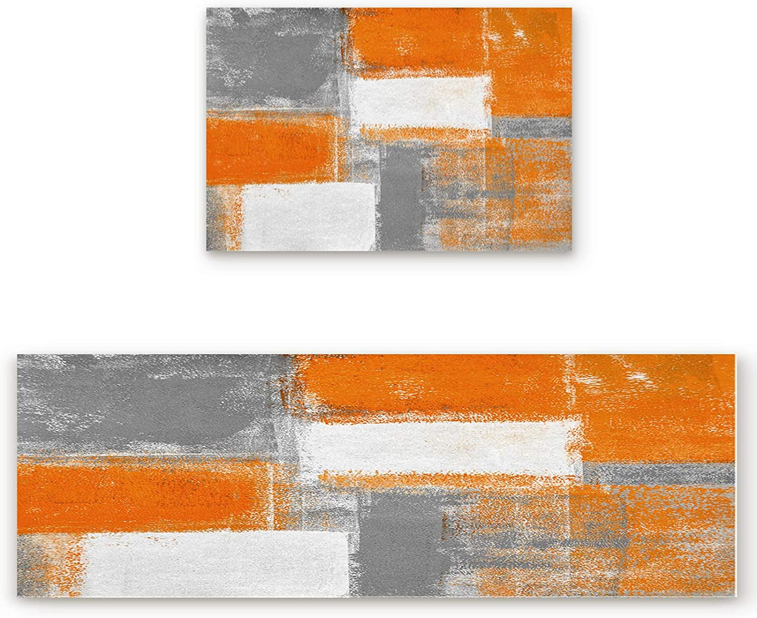 Burnt Orange Kitchen Rugs and Mats Set of 2 Abstract Orange and Grey ...