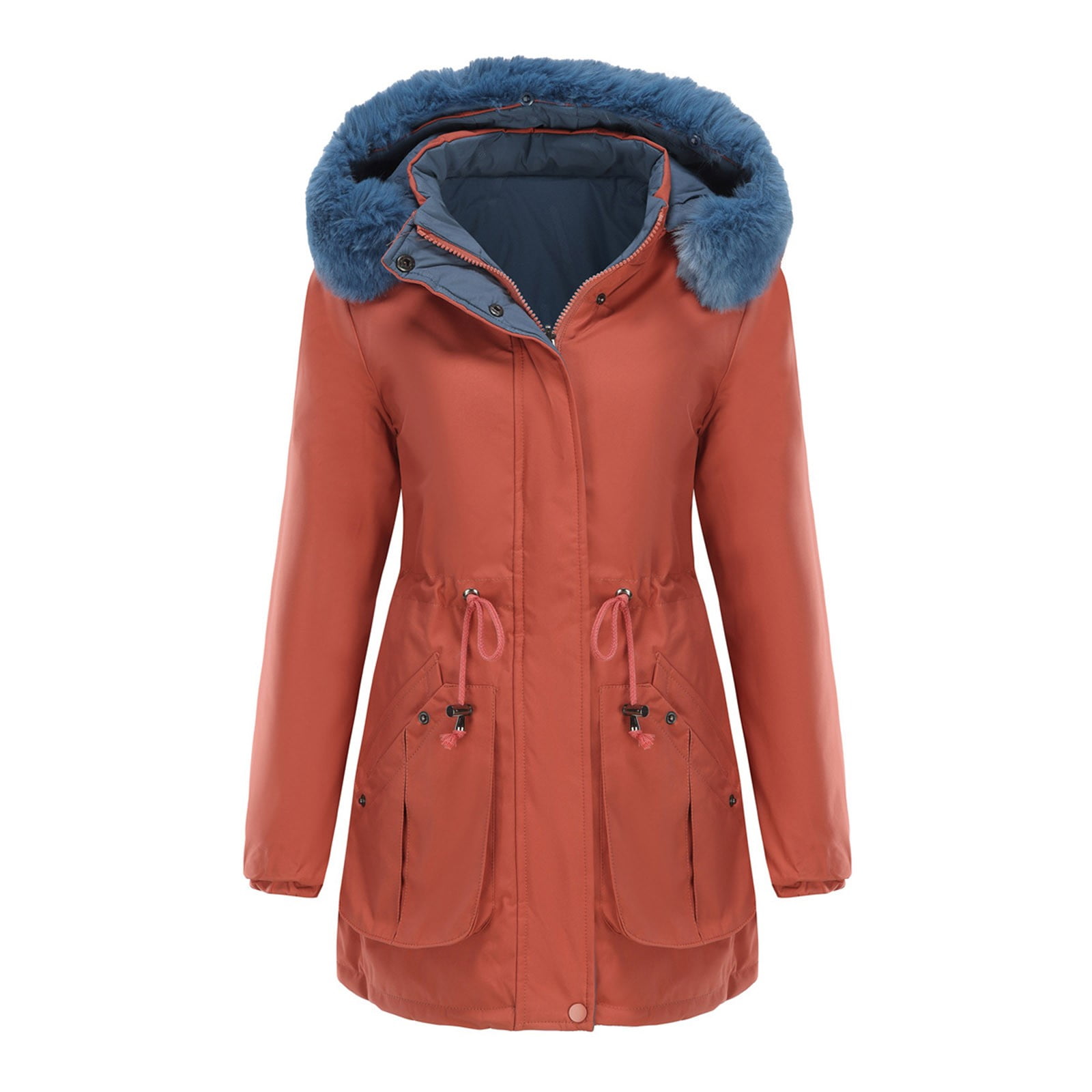 Burnt Orange Ladies Down Jackets Hood Outfits for Women Long Sleeve ...