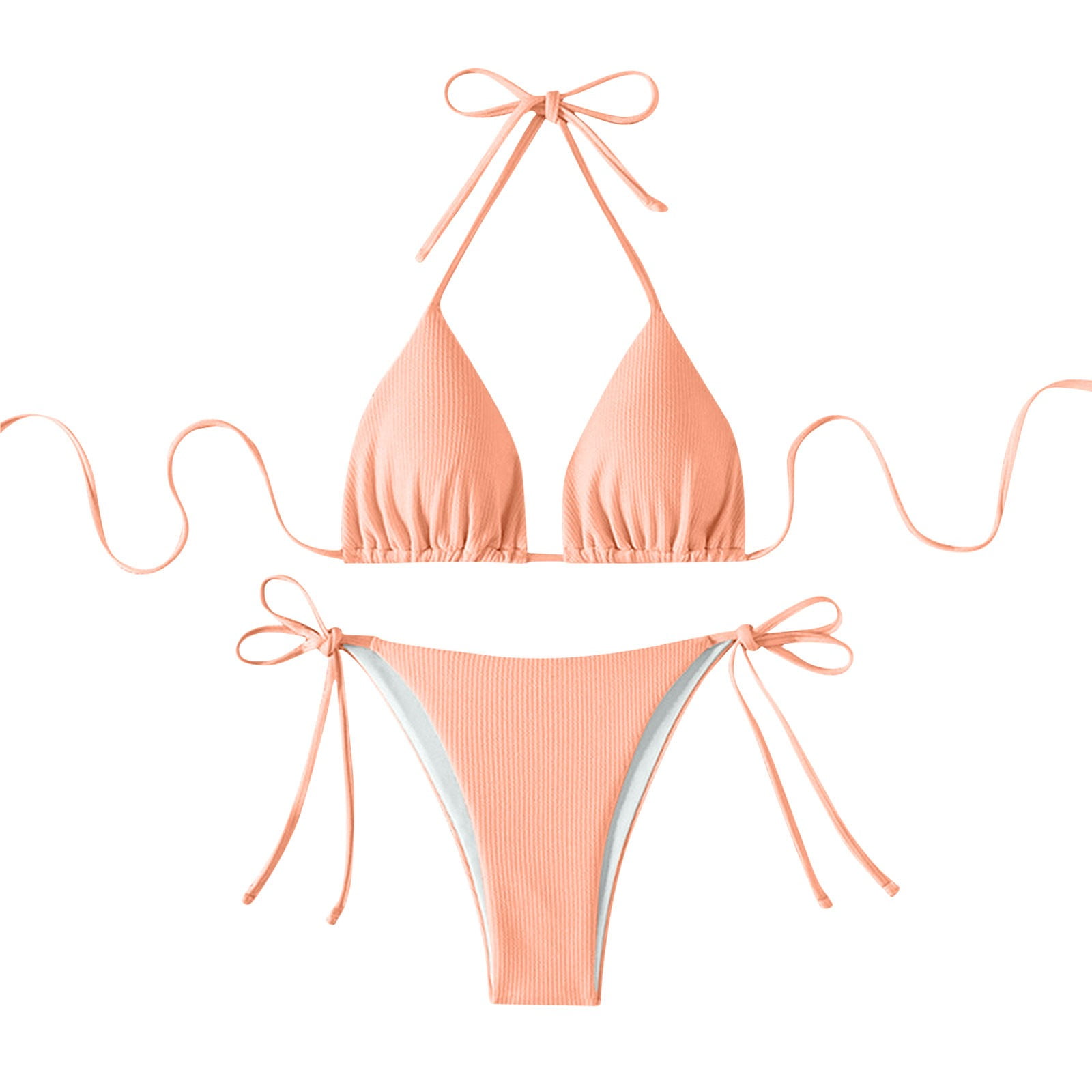 Burnt Orange Ladies Sexy Hawaiian Triangle Striped Tie Knot Tropical Straight Leg Basic Sets Sun ...