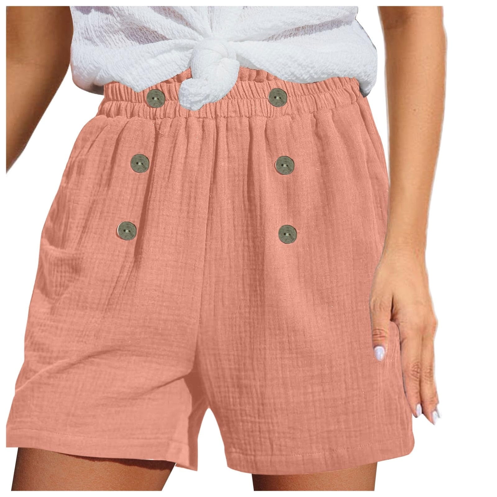 Burnt Orange Ladies Shorts Brunch Button Pants Shorts for Women Ruched ...