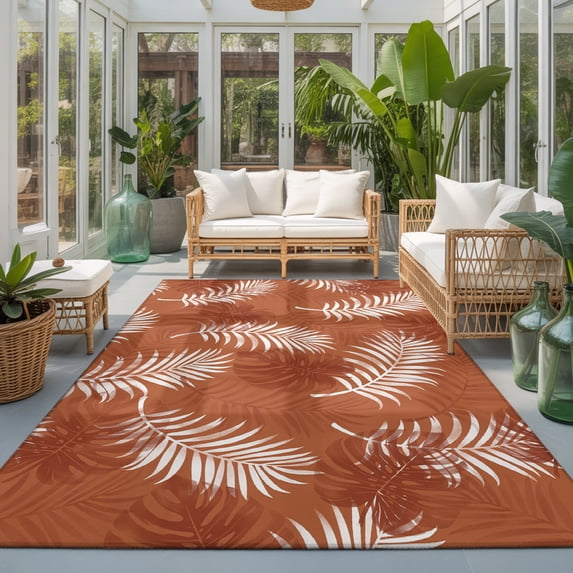 Burnt Orange Leaf Washable Living Room Rugs 8'x10', Modern Burnt Orange ...