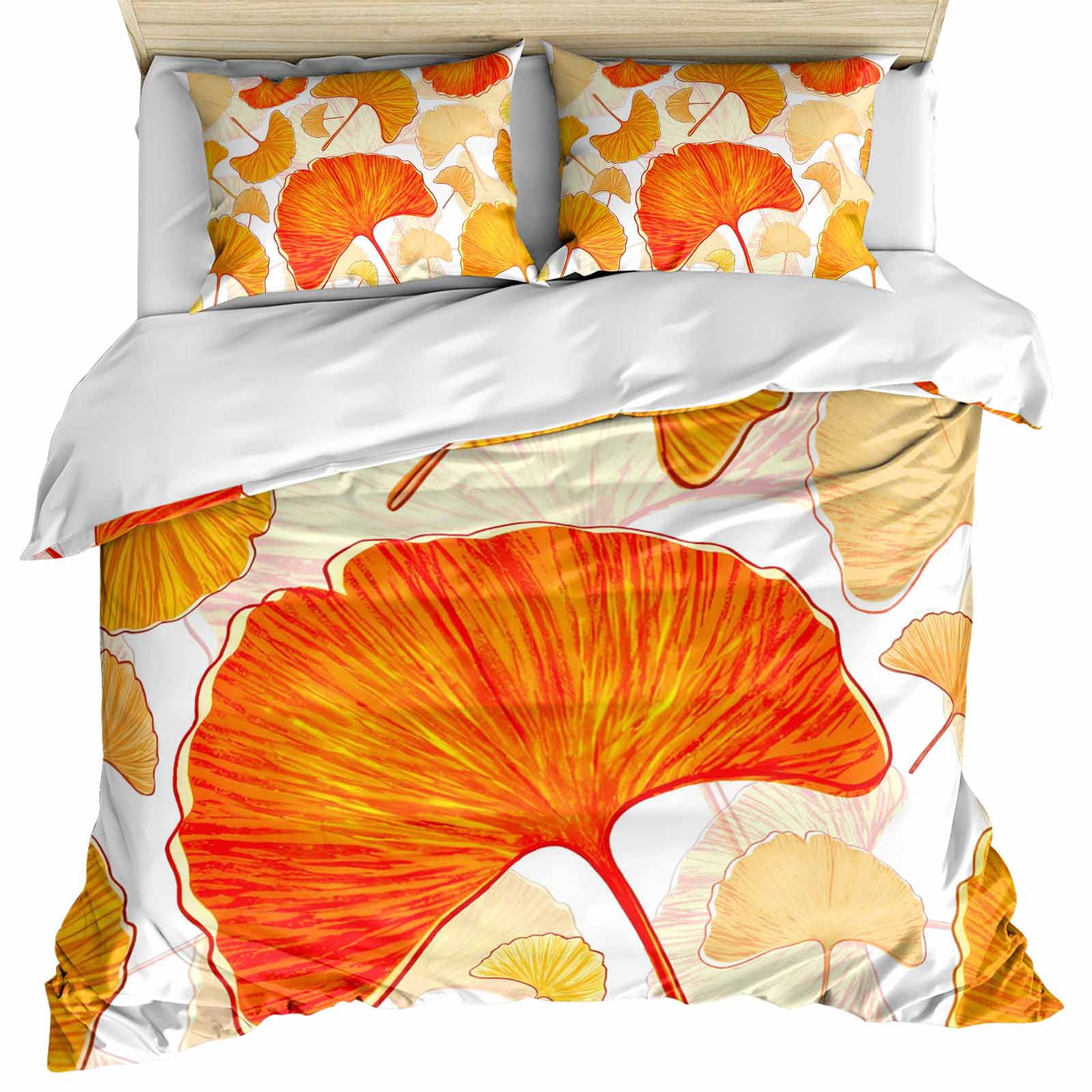 Burnt Orange Leaves Bedding 3 Piece Duvet Cover Set Full Size, Elegant ...