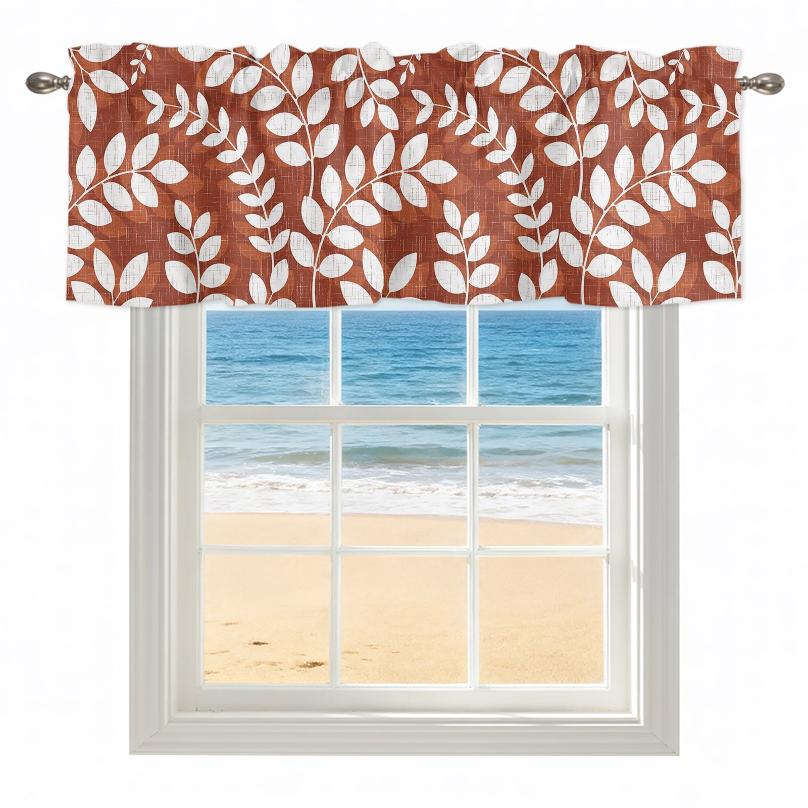 Burnt Orange Leaves Kitchen Valances for Windows 60x18 Inch Kitchen ...