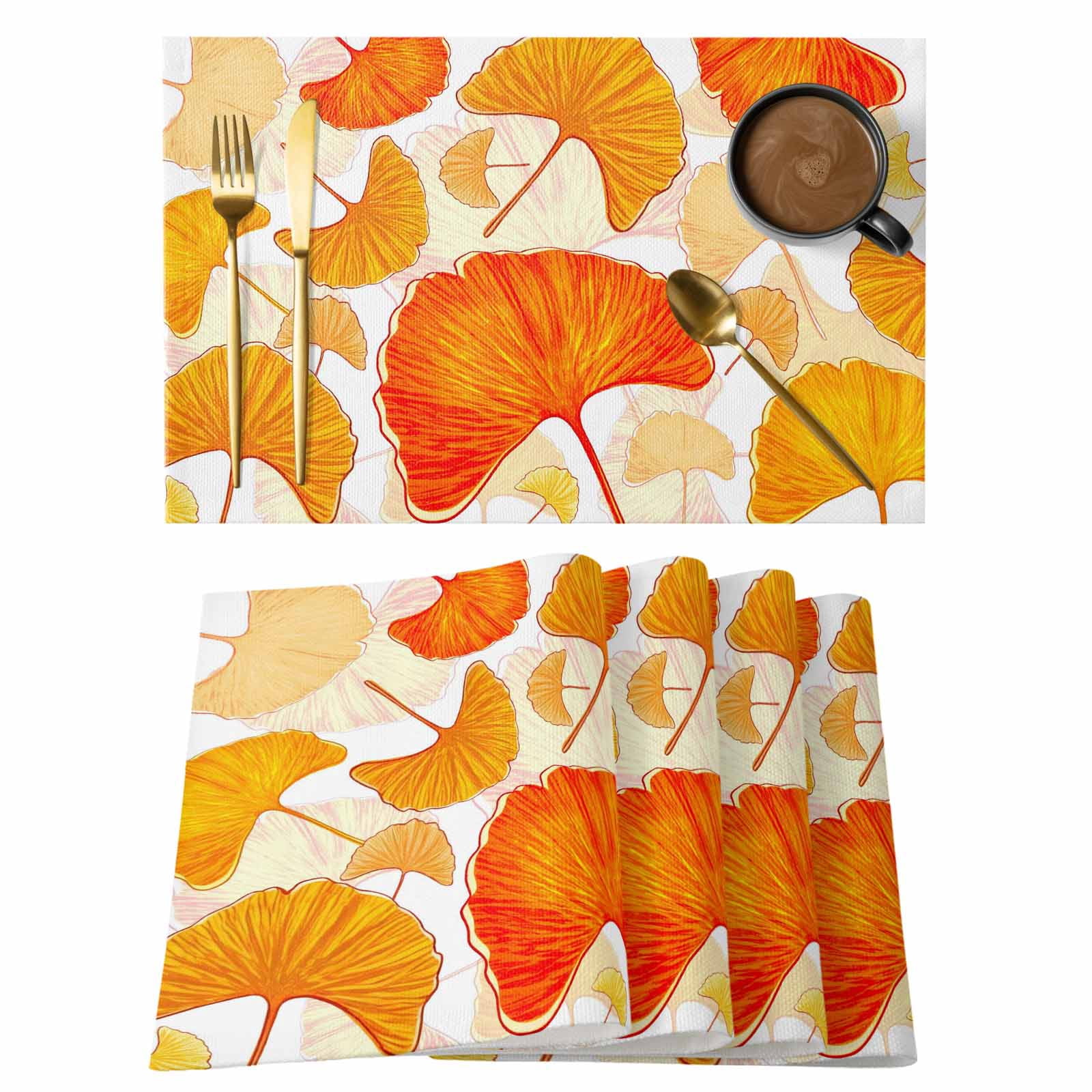 Burnt Orange Leaves Placemats Set of 6 Elegant Botanical Vintage Art ...