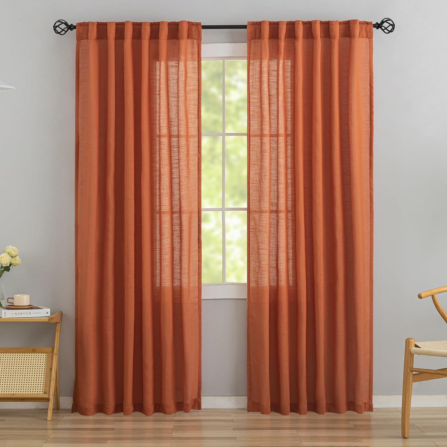 Burnt Orange Linen Back Tab Curtains 84 Inches Long 2 Panels Set for ...
