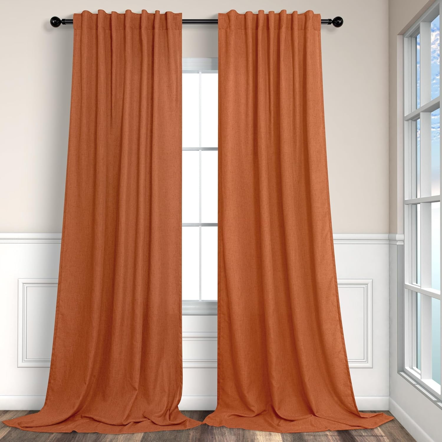 Burnt Orange Linen Curtains 5 FT Wide By 84 Inch Length for Bedroom ...
