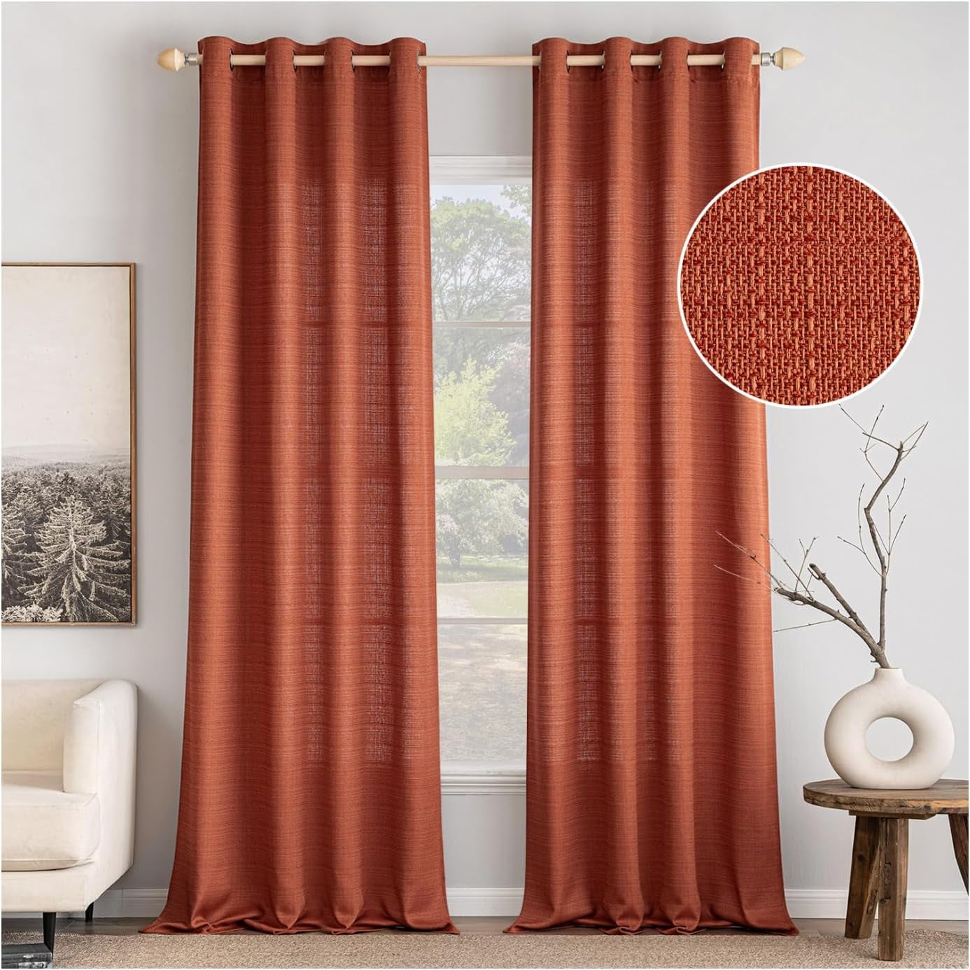 Burnt Orange Linen Curtains 96 Inch Length 2 Panels Set for Living Room ...