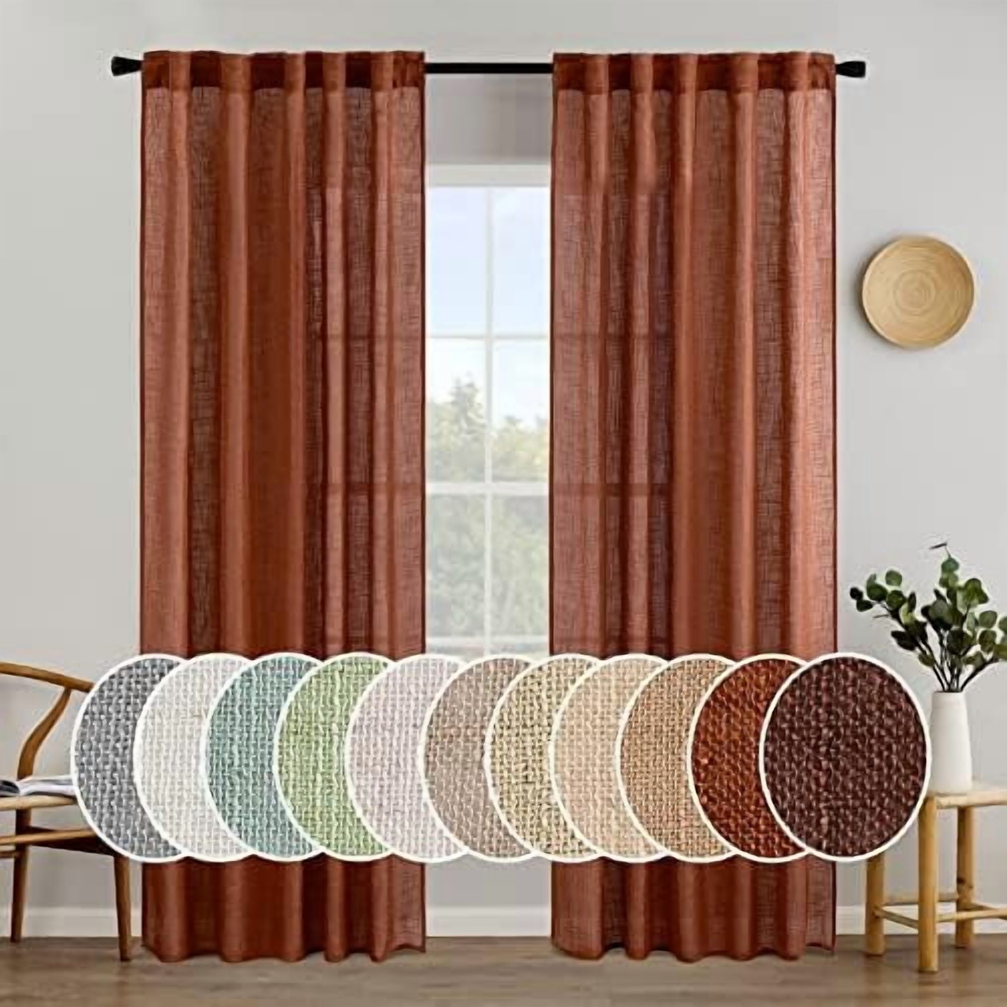 Burnt Orange Linen Curtains for Bedroom Living Room, Soft Thick Linen ...