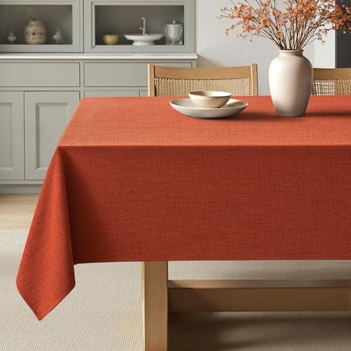 Burnt Orange Linen Polyester Tablecloth Fall Thanksgiving 60x104 Inch ...