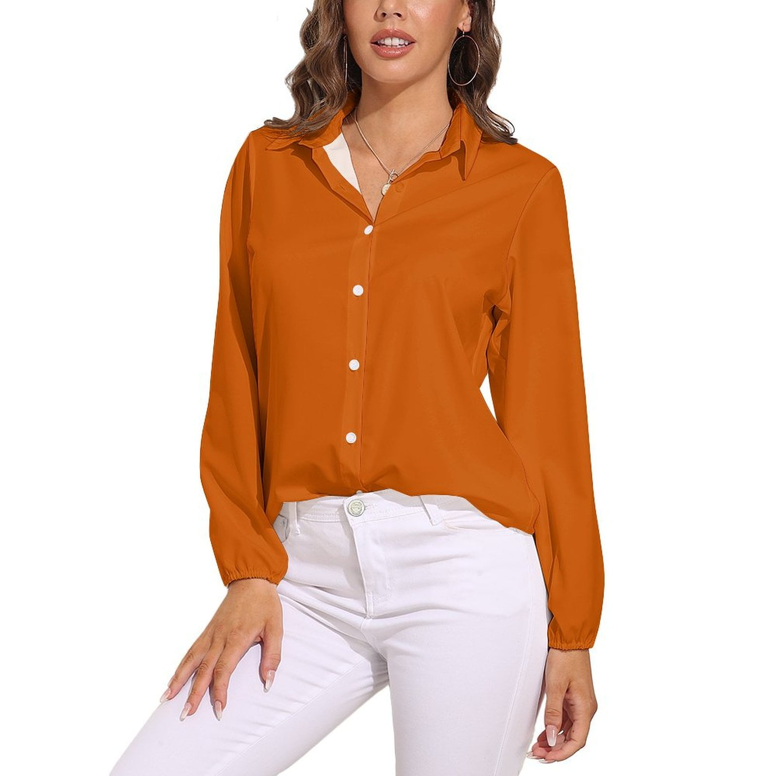 Burnt Orange Long Sleeve Blouse Woman Streetwear Casual Shirts Summer ...