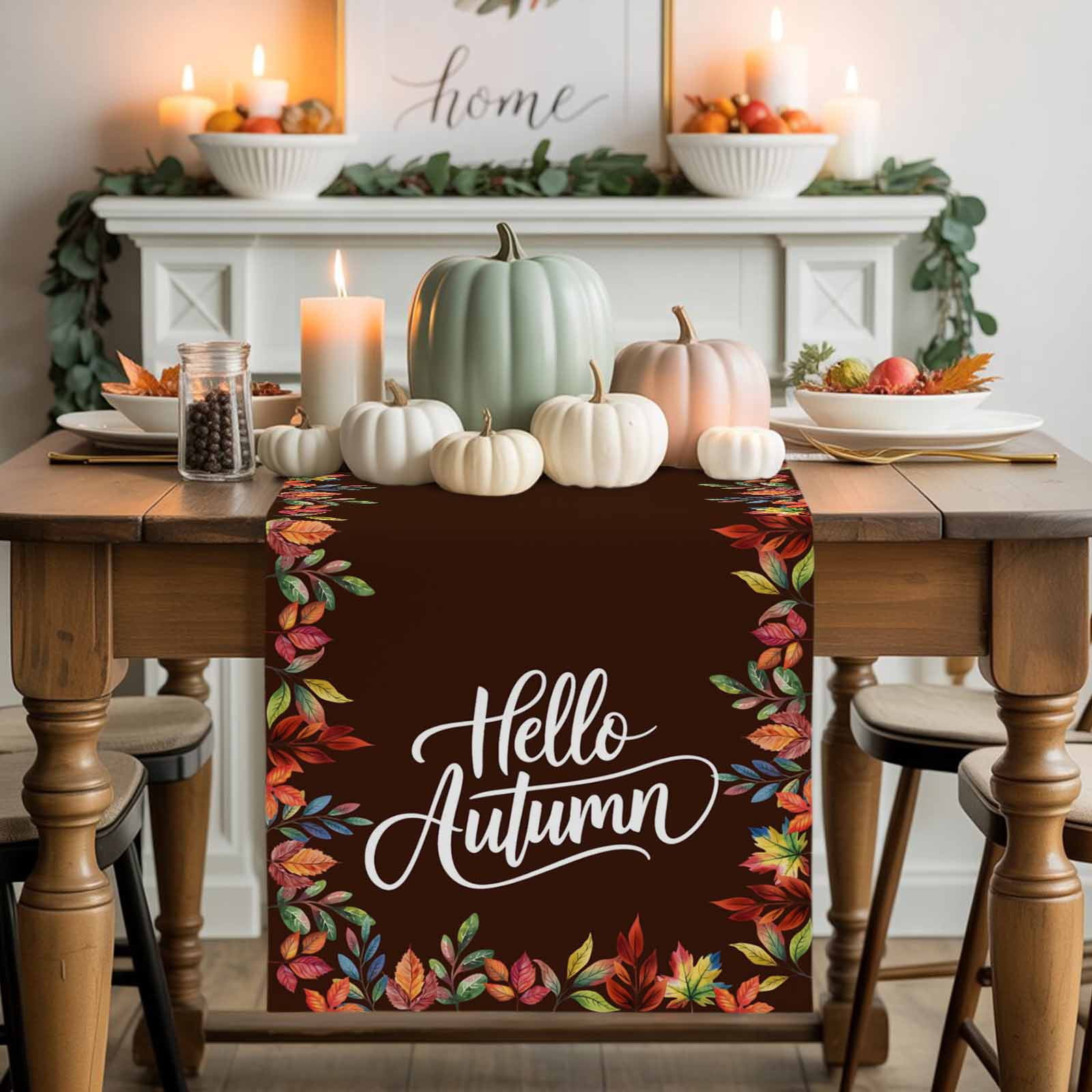 Burnt Orange Maple Leaf Fall Thanksgiving Table Runner 13x48in Non-Slip ...