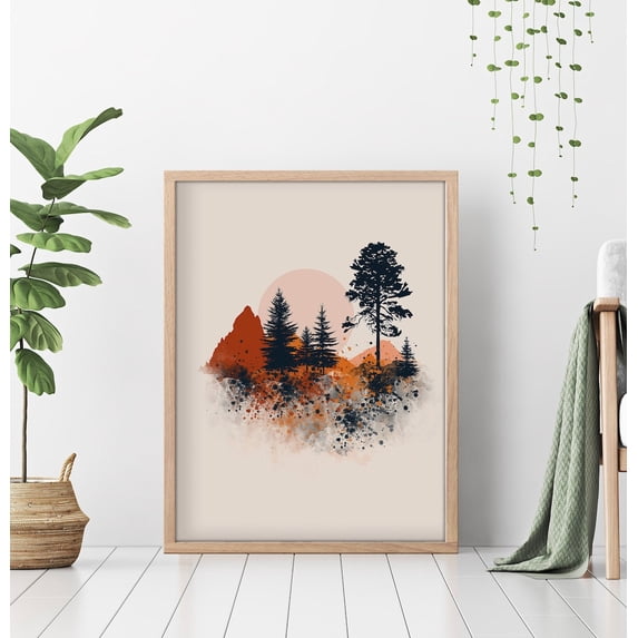 Burnt Orange Mountain Print, Nature Landscape Home Decor UNFRAMED ...