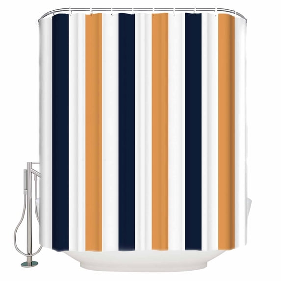 Burnt Orange Navy Blue Striped Bathroom Shower Curtains with 12 Hooks ...