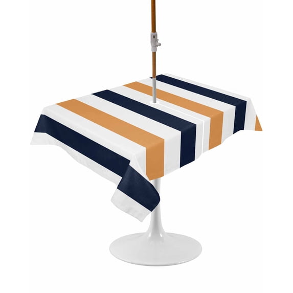 Burnt Orange Navy Blue Striped Rectangle Outdoor Tablecloth, Waterproof ...