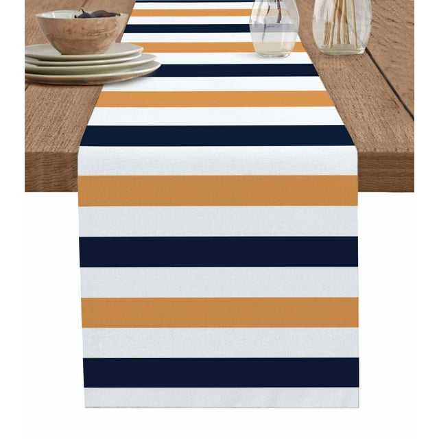 Burnt Orange Navy Blue Striped Table Runner 90 Inches, Farmhouse Stripe ...