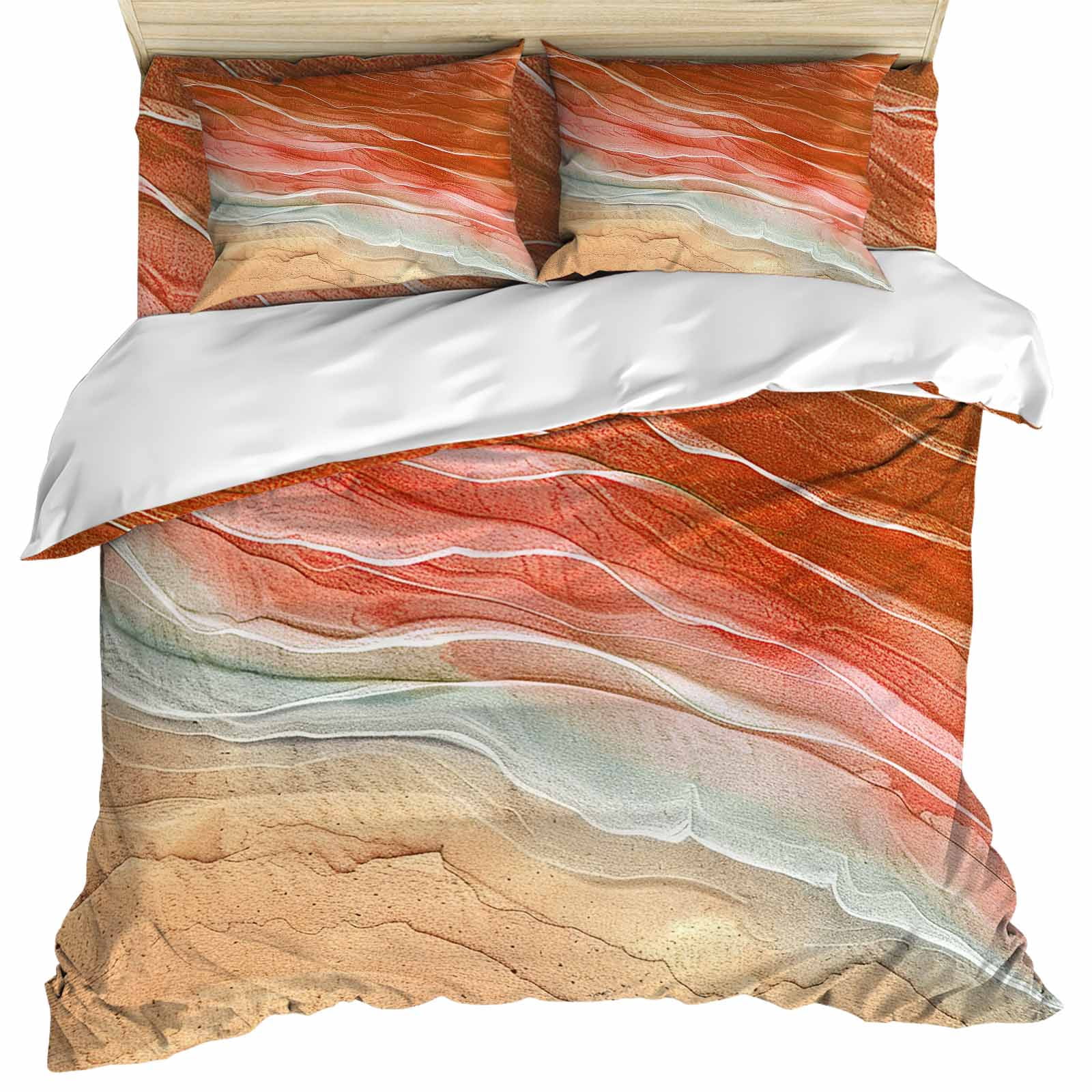 Burnt Orange Ombre Coastal Duvet Cover Set,Summer Nautical Beach Ocean ...