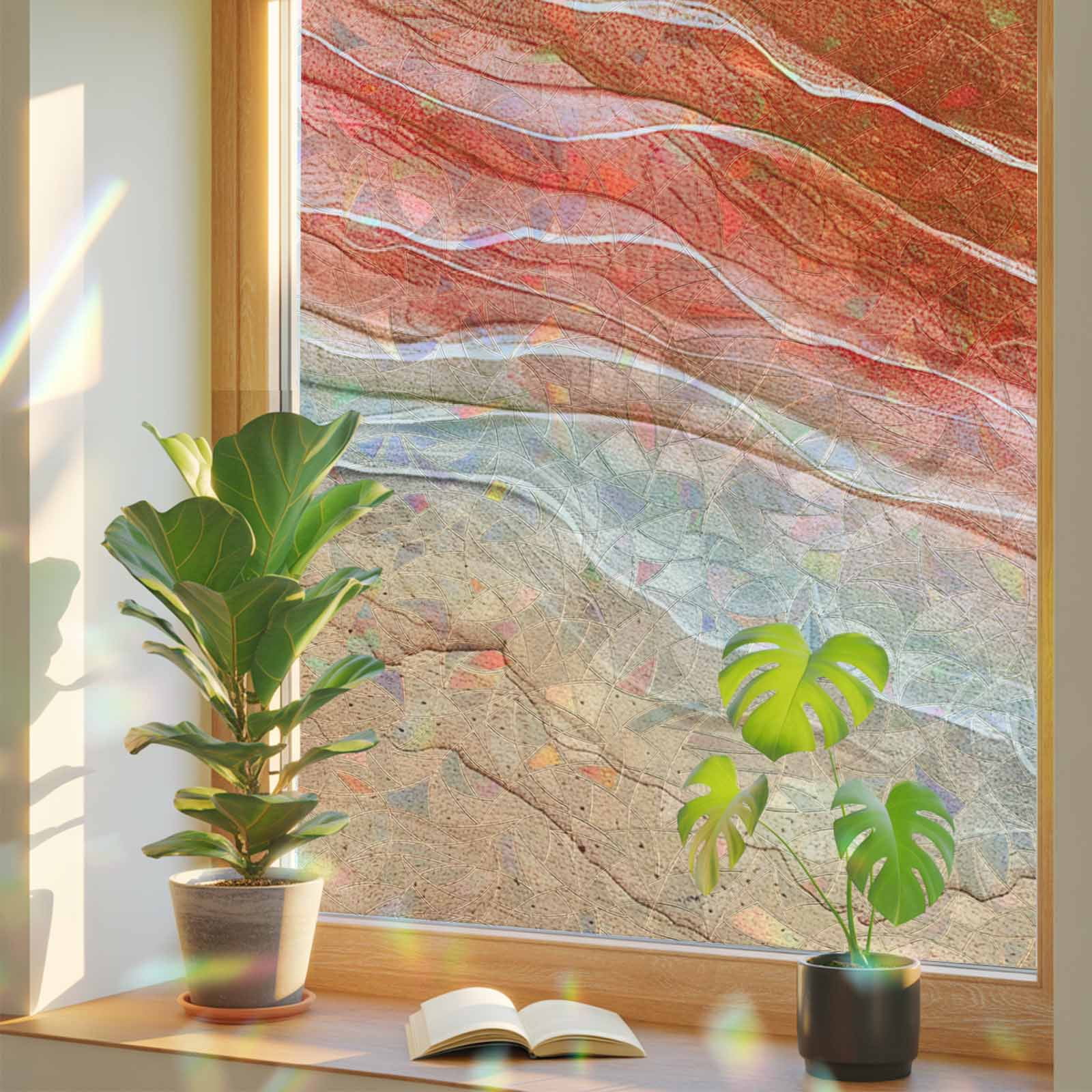 Burnt Orange Ombre Coastal Privacy Window Film,Decorative Stained Glass ...