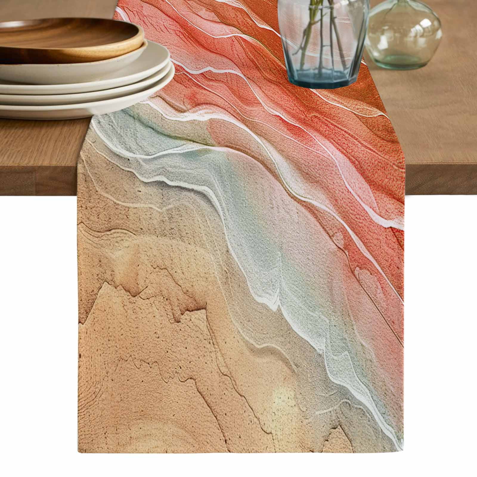 Burnt Orange Ombre Coastal Table Runner, Summer Nautical Beach Ocean ...
