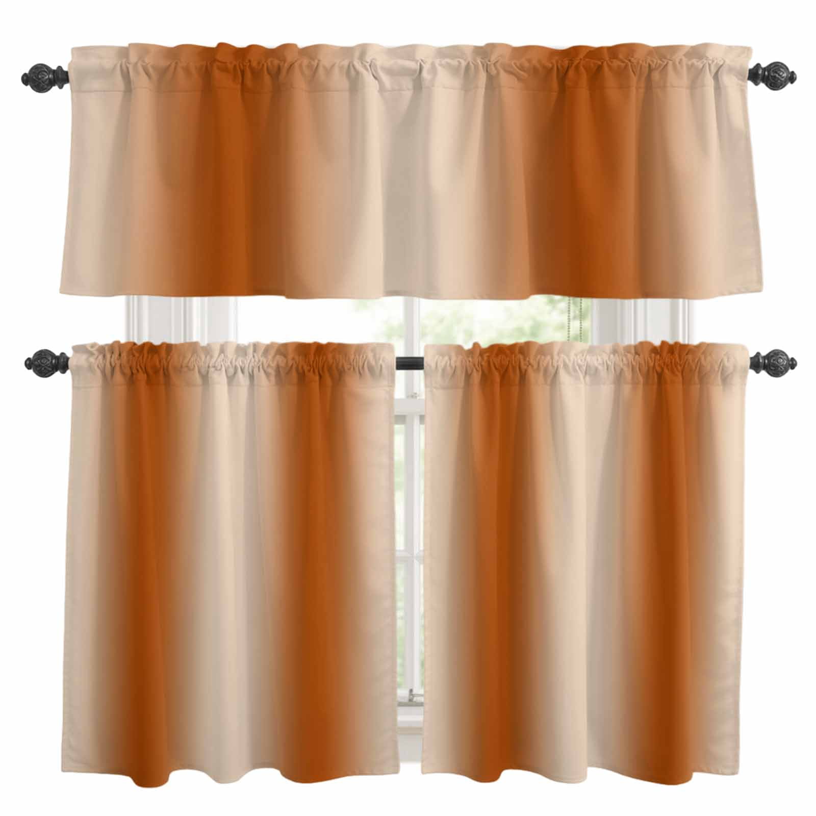 Burnt Orange Ombre Kitchen Curtains Sets for Windows 36 Inch Length ...
