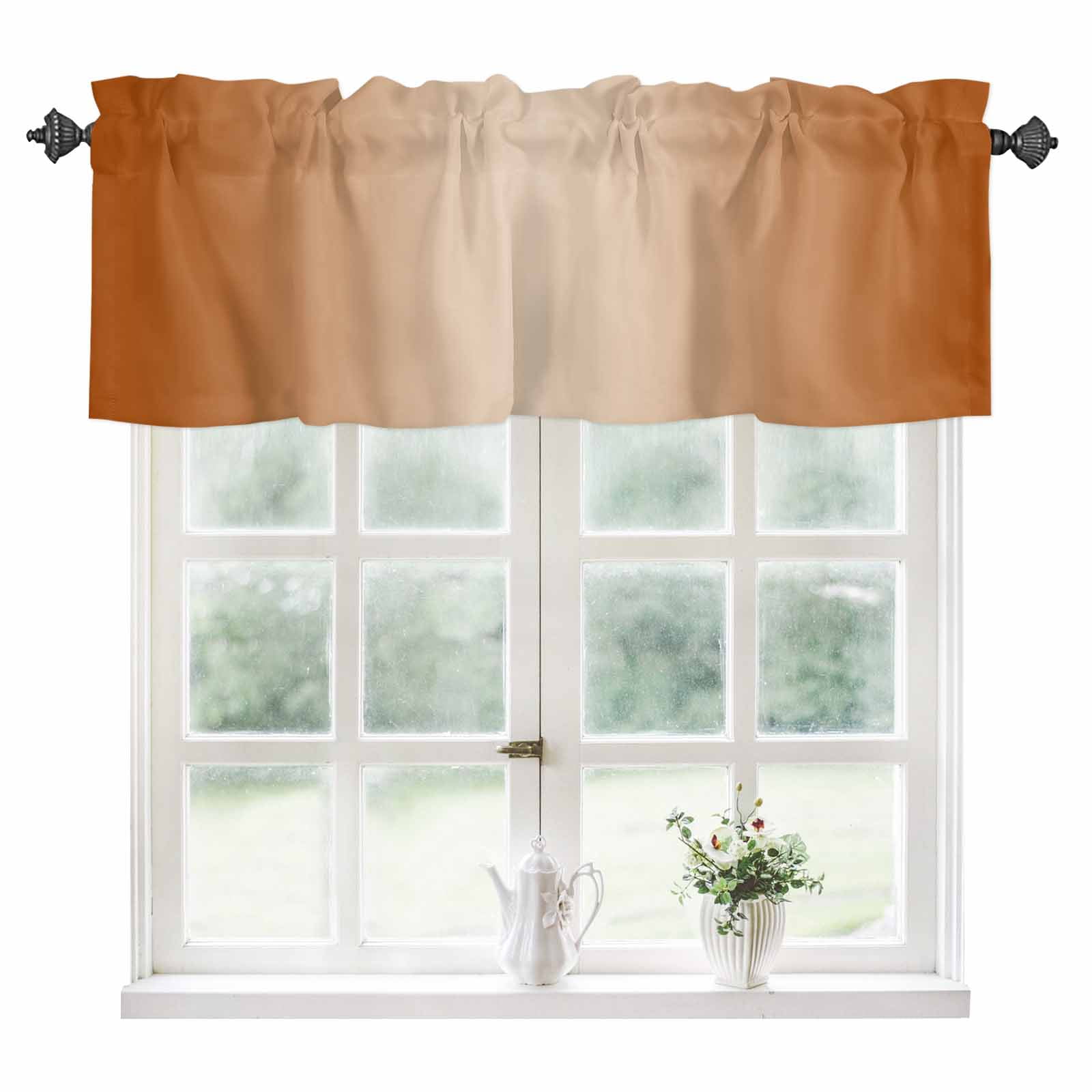 Burnt Orange Ombre Kitchen Valances for Windows 42x18 Inch Kitchen ...